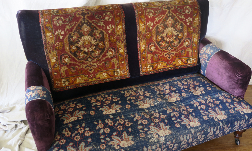 English Victorian Carpet Settee | quintessential duckeggBLUE