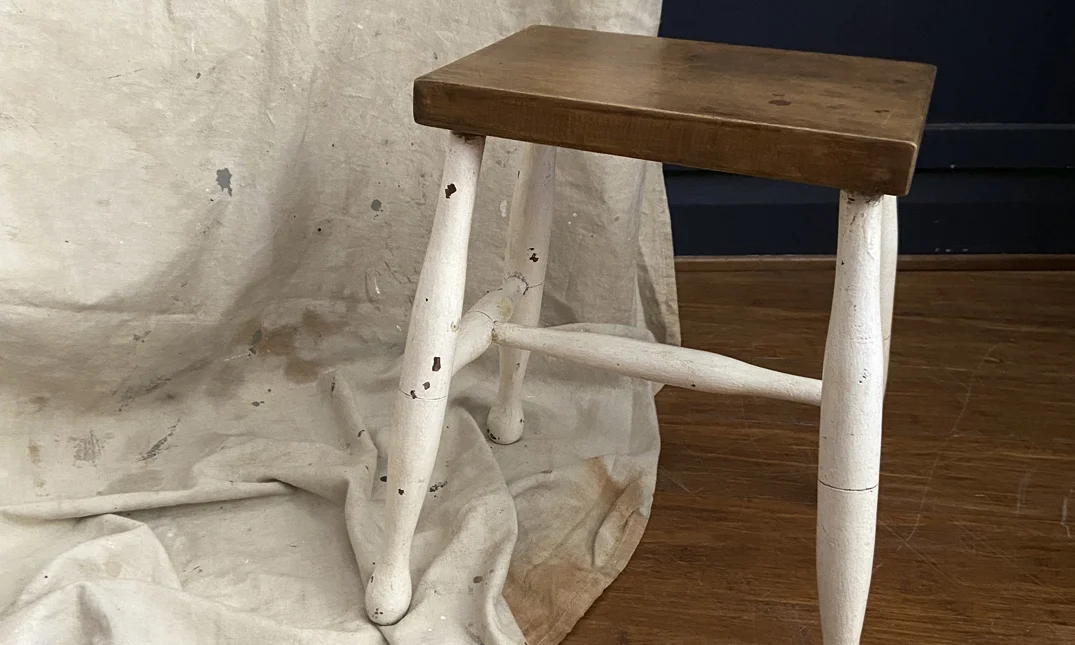Vintage English Painted Kitchen Stool | quintessential duckeggBLUE