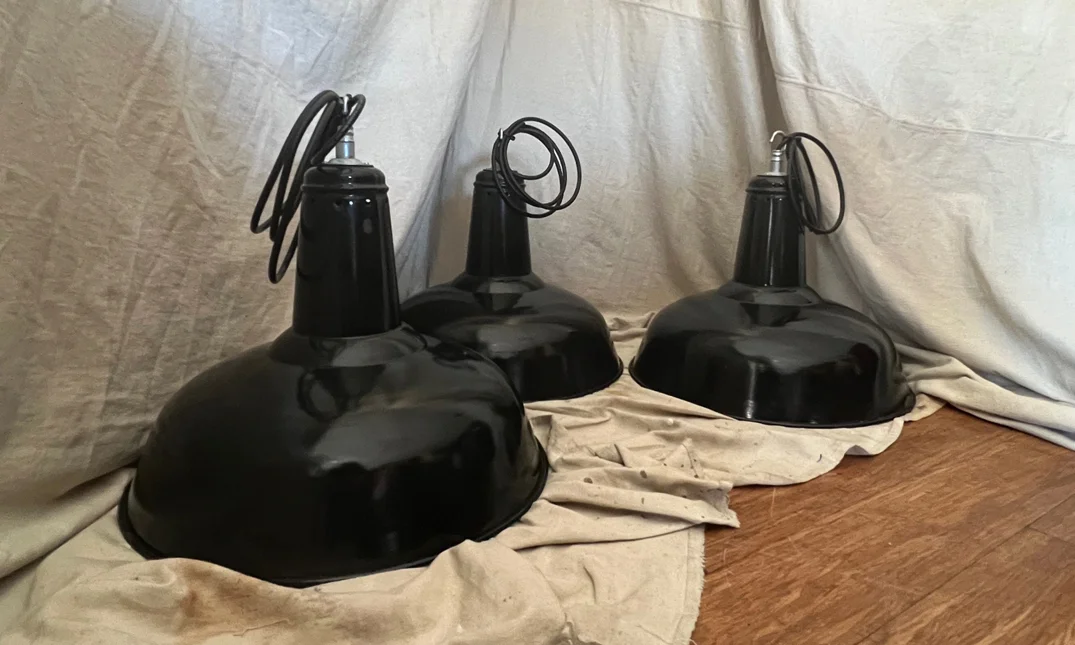 Large Black Industrial Light Shades | quintessential duckeggBLUE