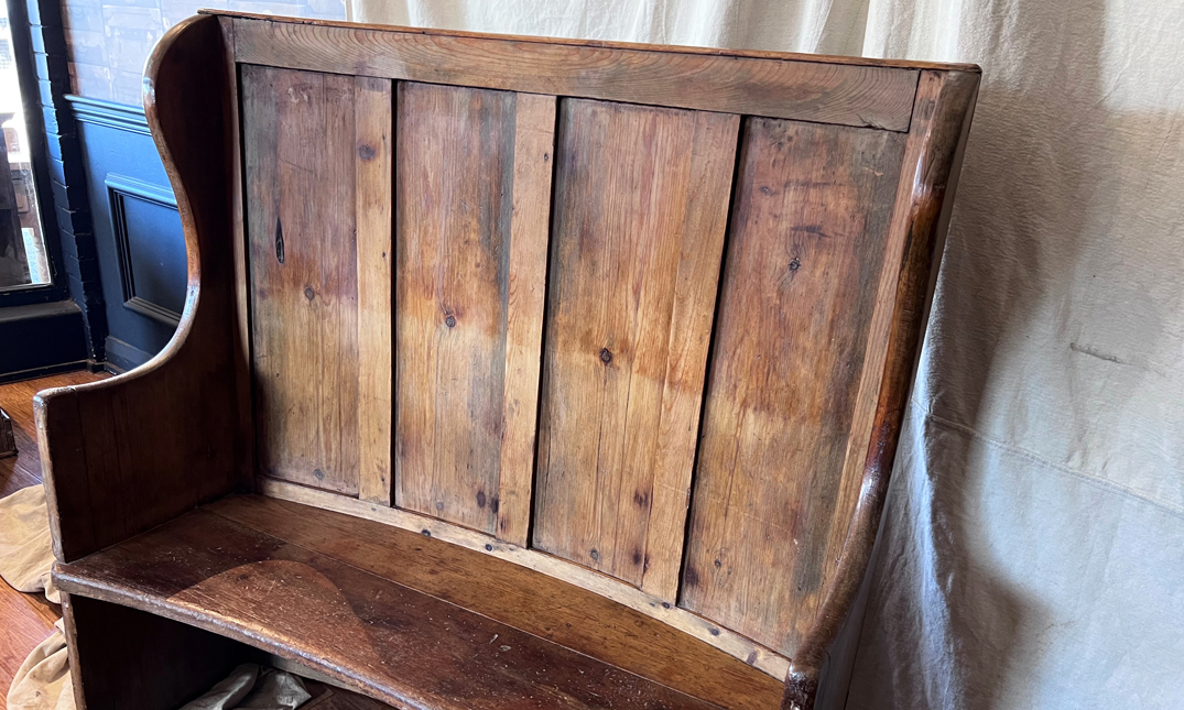 English Antique Barrel Back Settle | quintessential duckeggBLUE