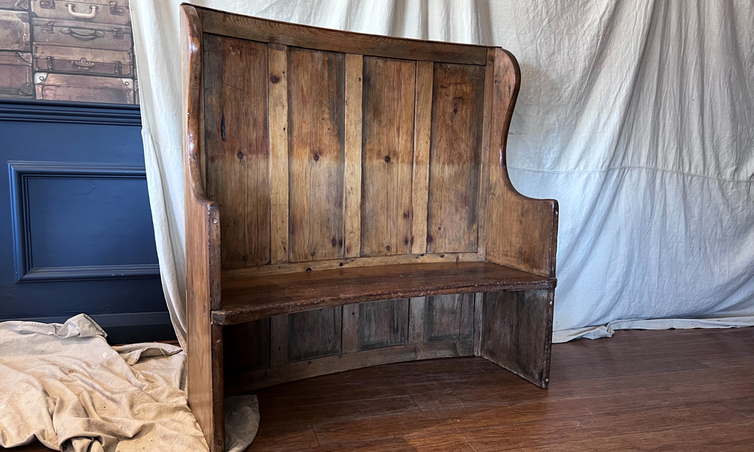 English Antique Barrel Back Settle | quintessential duckeggBLUE
