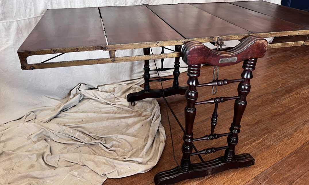 Antique Metamorphic Folding Book Shelf / Table | quintessential duckeggBLUE